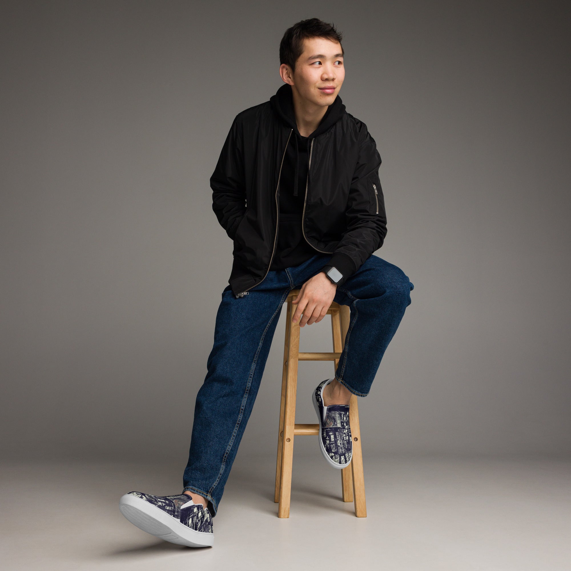 Men’s slip-on canvas Mad Hatter Comedy Club Stage Black & White | Mad Hatter Comedy Club